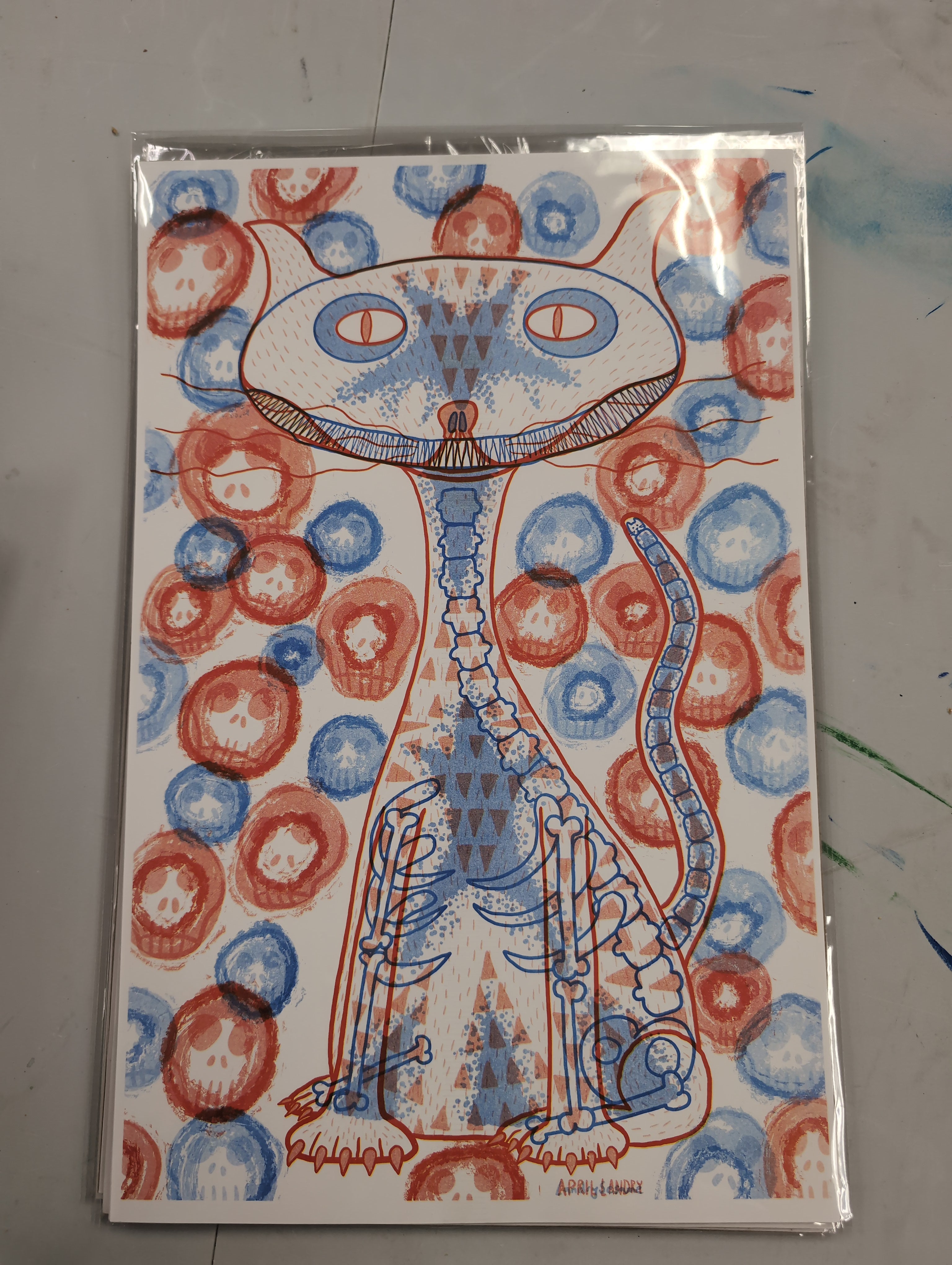 Risograph Feline skeleton – Queerlective